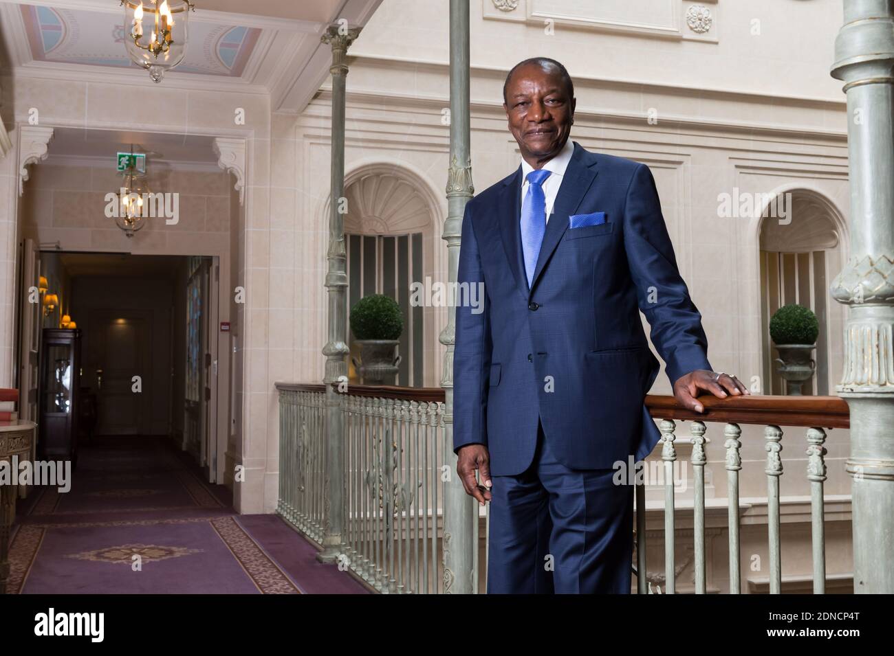 President of the Republic of Guinea, Alpha Conde poses in Geneva ...
