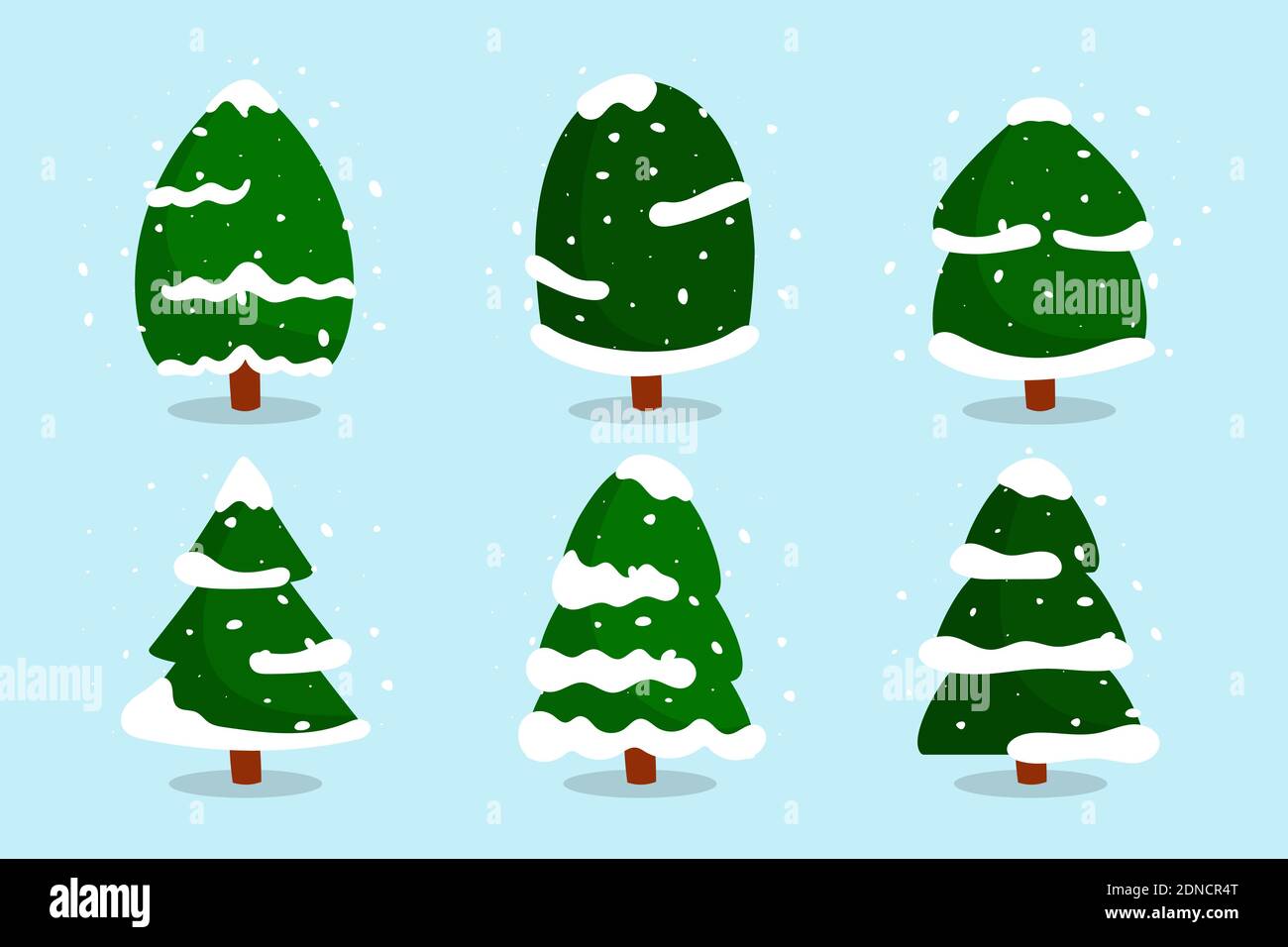 Christmas forest trees with snow set. Green snowy fir-tree of different ...