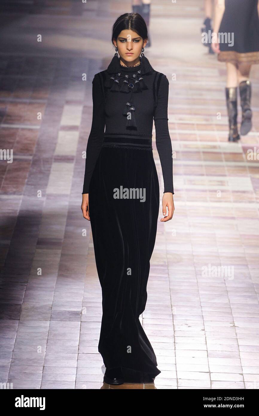 A model displays a creation by designer Alber Elbaz for Lanvin Fall ...