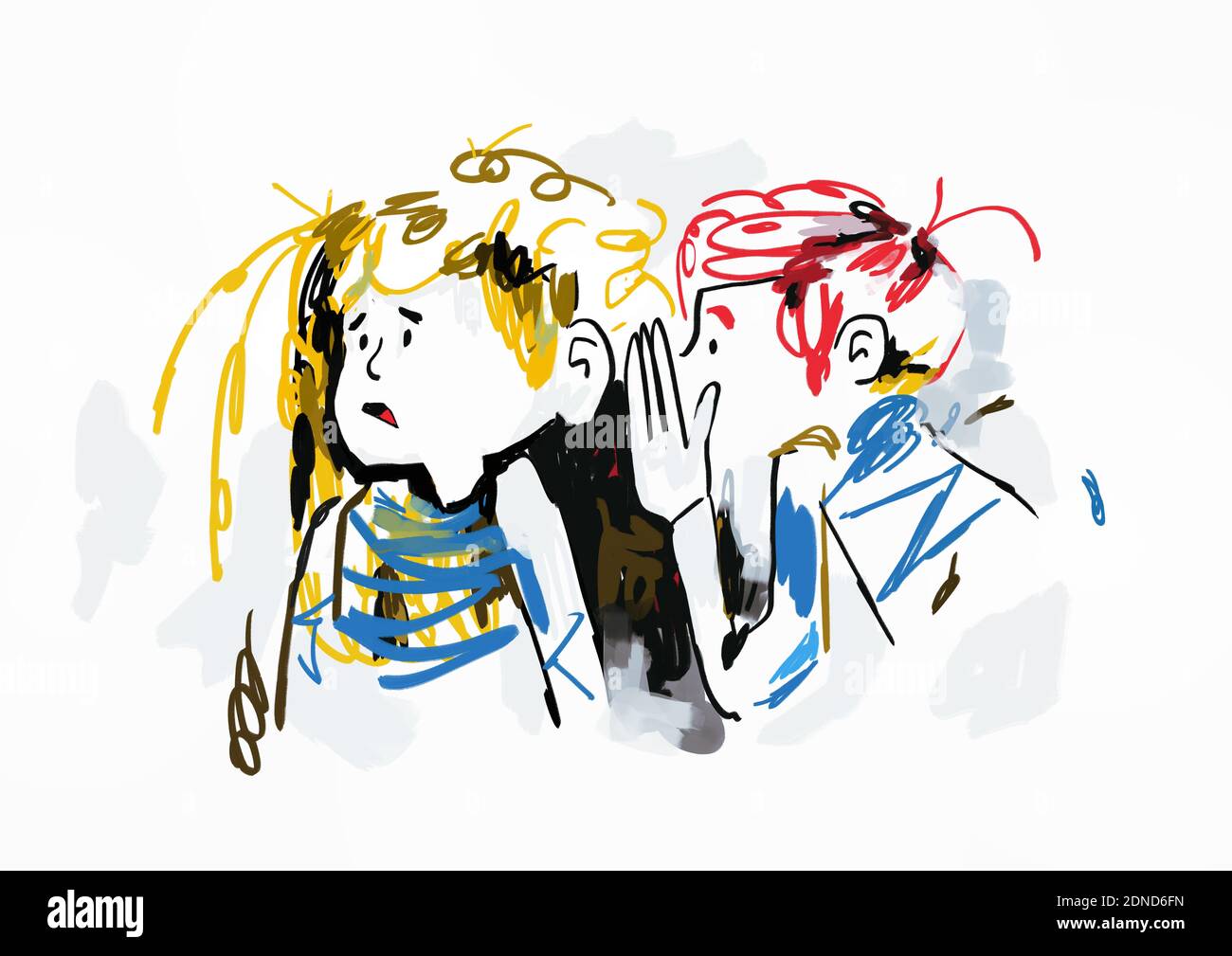Cute little boy whispering something to his friend. Illustration ...