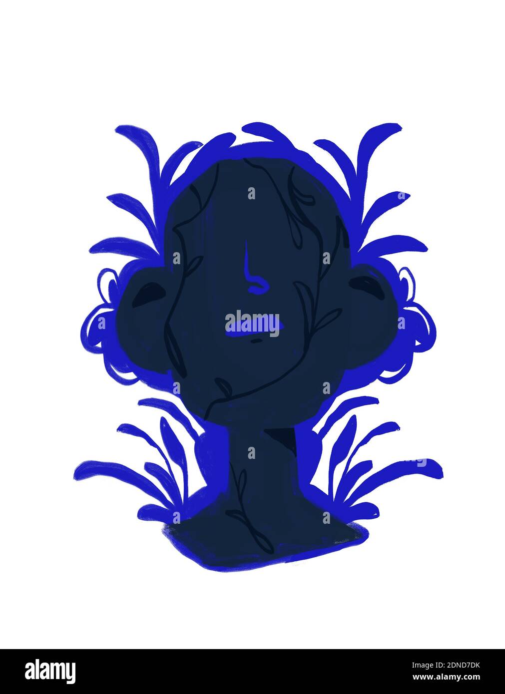 Illustration of Black Faceless Portrait with blue plant and flower ...