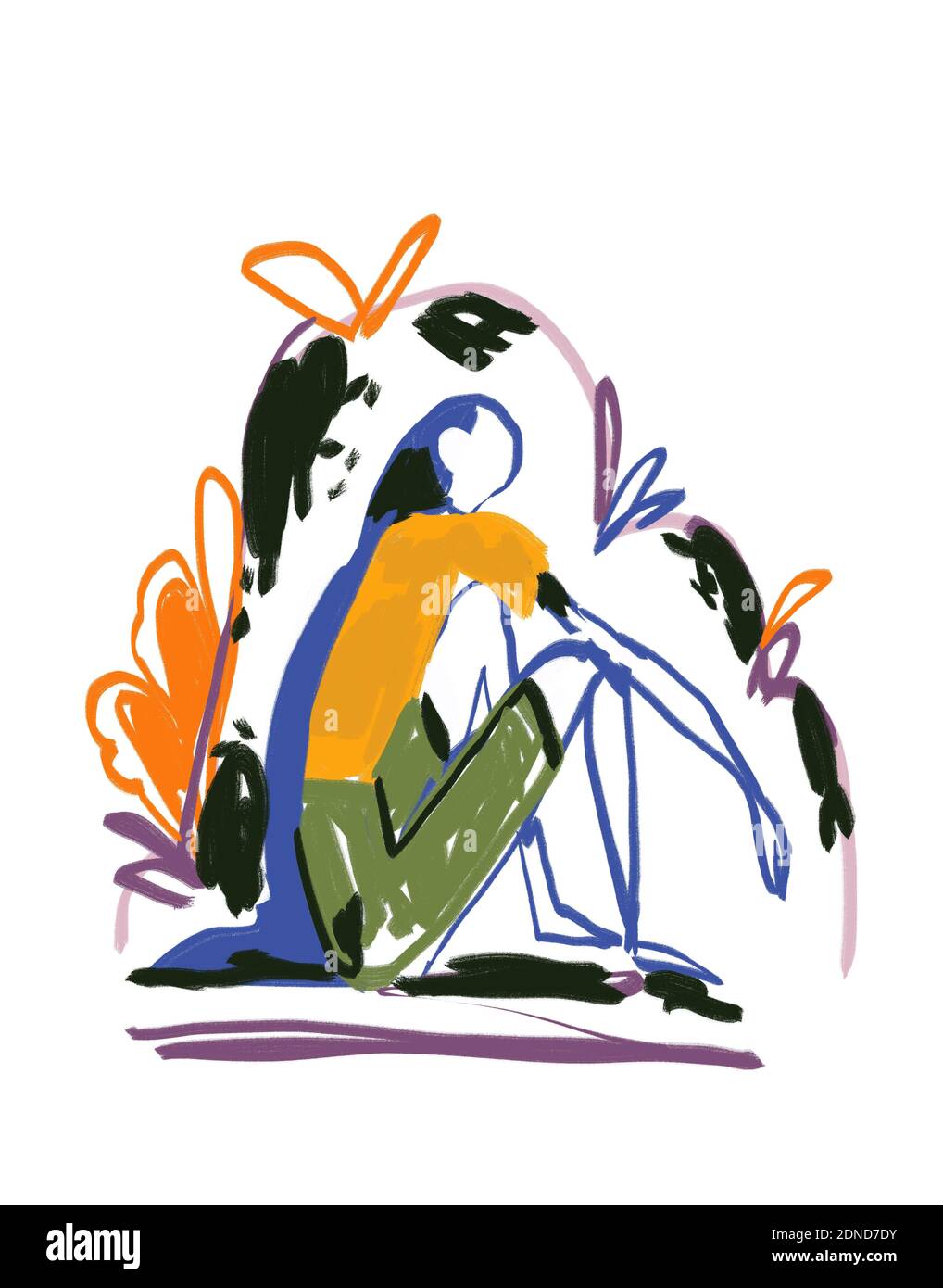 Boring Girls siting on grass. Abstract art trendy color and style ...