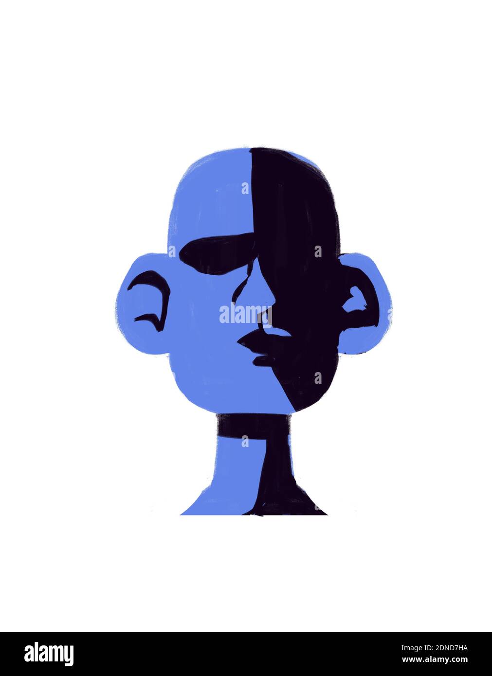 Sculptural Blue face portrait with shadow on face. Chiaroscuro render ...