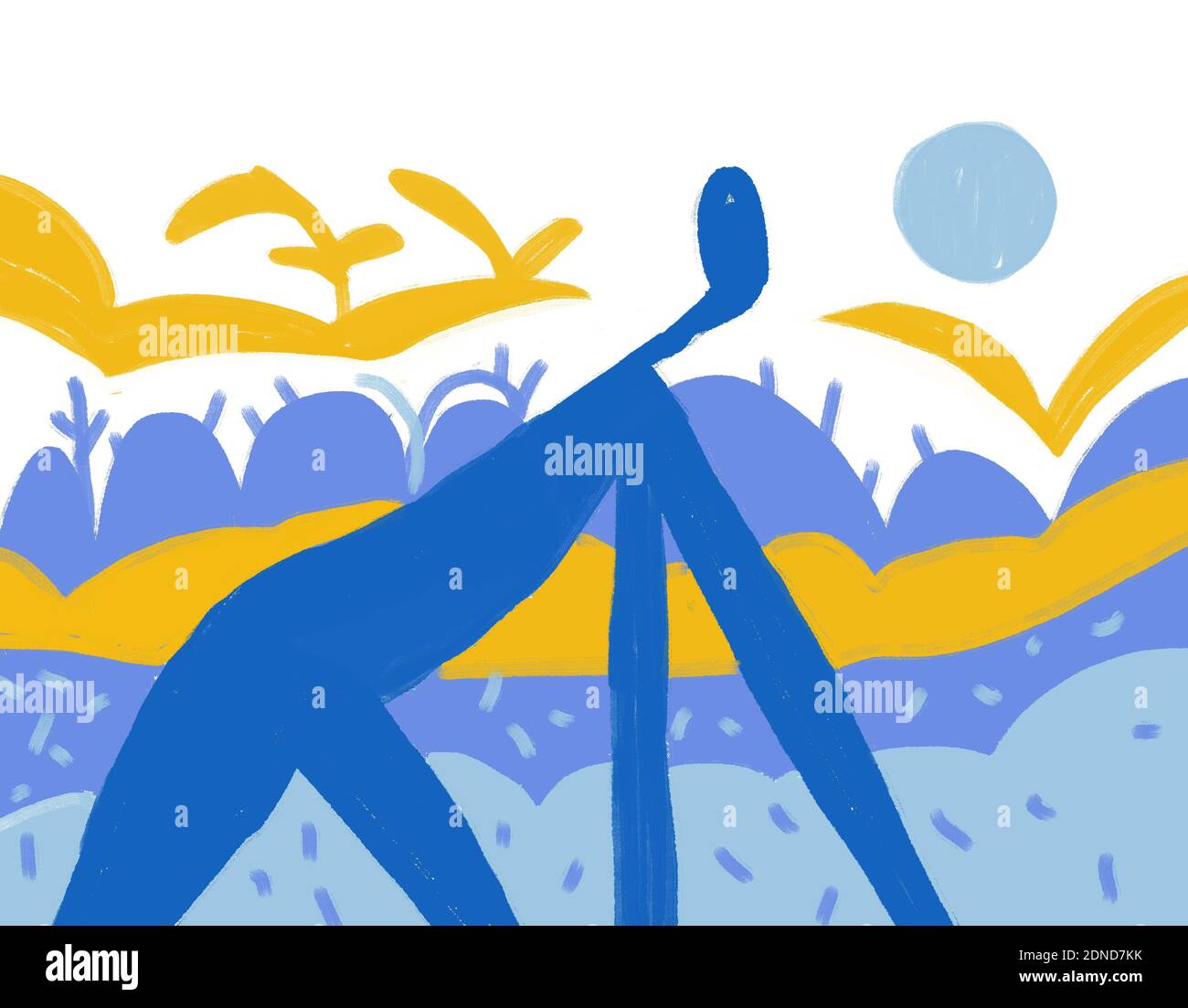 Primitive Human Silhouette walk in nature. Minimalist painting and cut ...