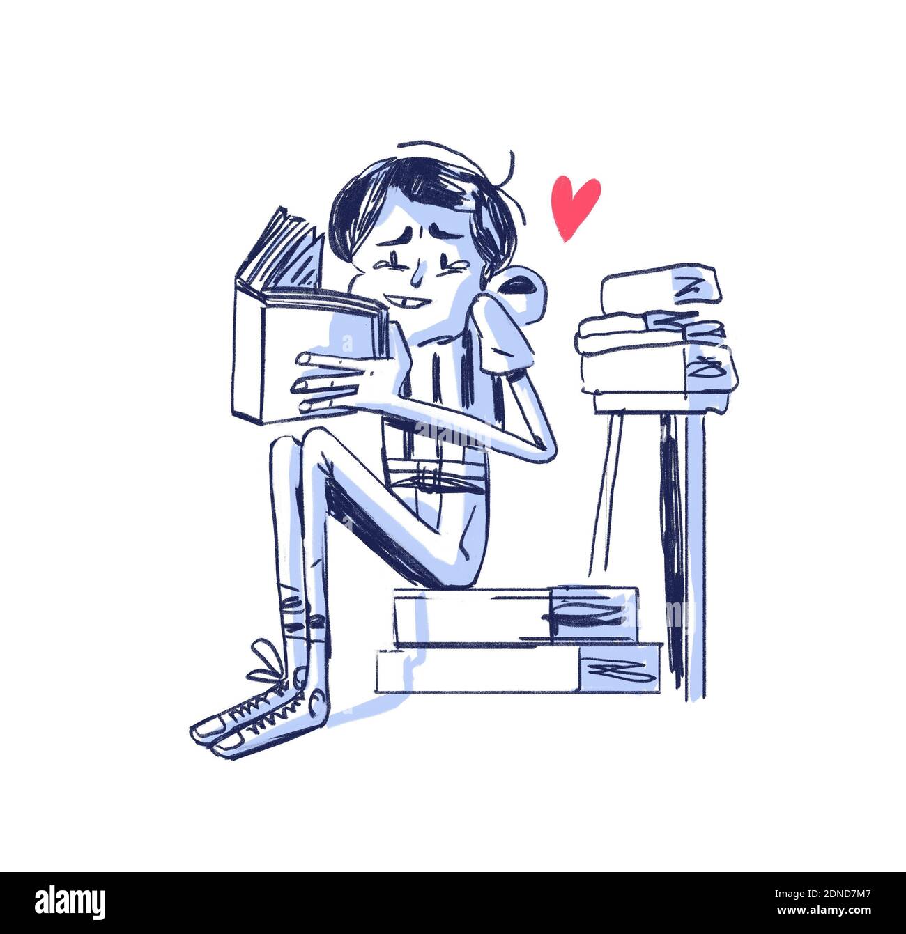 happy Boy love to Reading a beautiful story book. sketch drawing with ...
