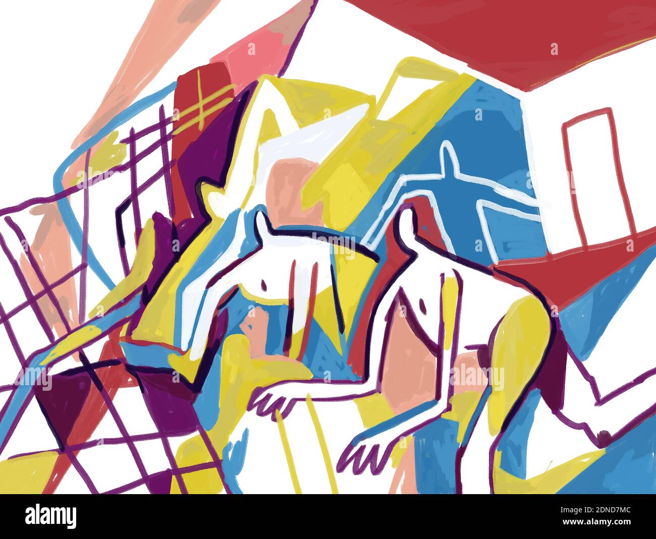 Peoples running. Abstract People Painting. Expressionism and cubism ...