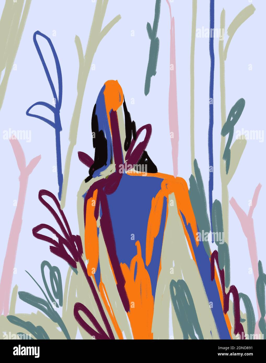 Abstract Person in Nature. Fauvism and Expressionism art. Colorful ...
