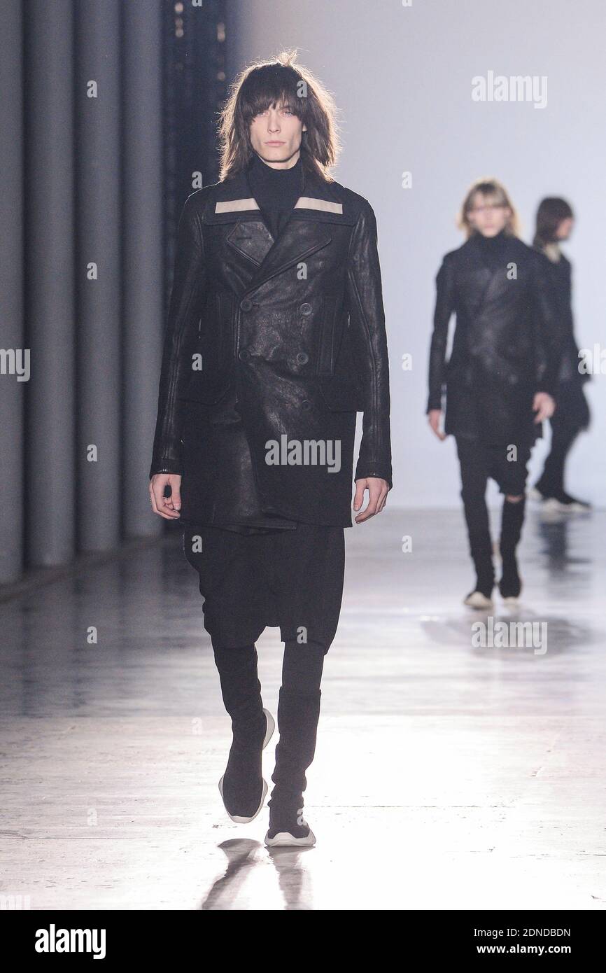 A model displays a creation by designer Rick Owens for his Fall-Winter ...