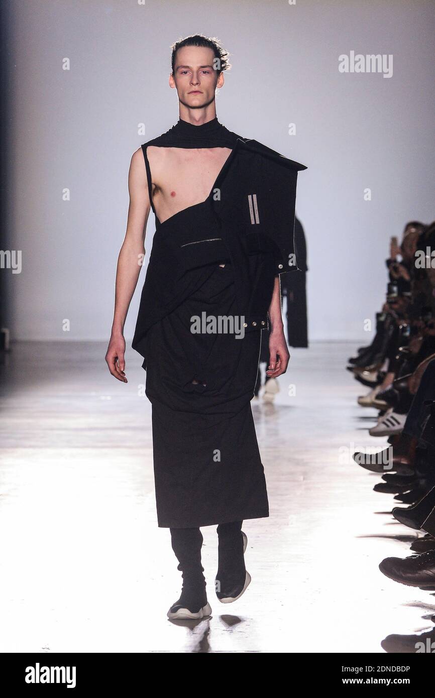 A model displays a creation by designer Rick Owens for his Fall-Winter ...