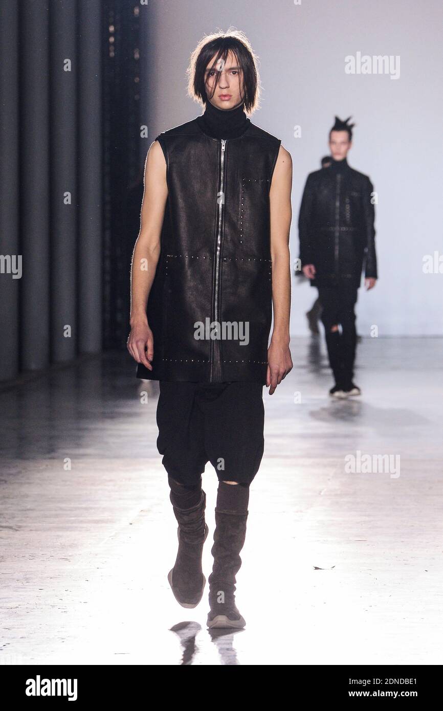 A model displays a creation by designer Rick Owens for his Fall-Winter ...