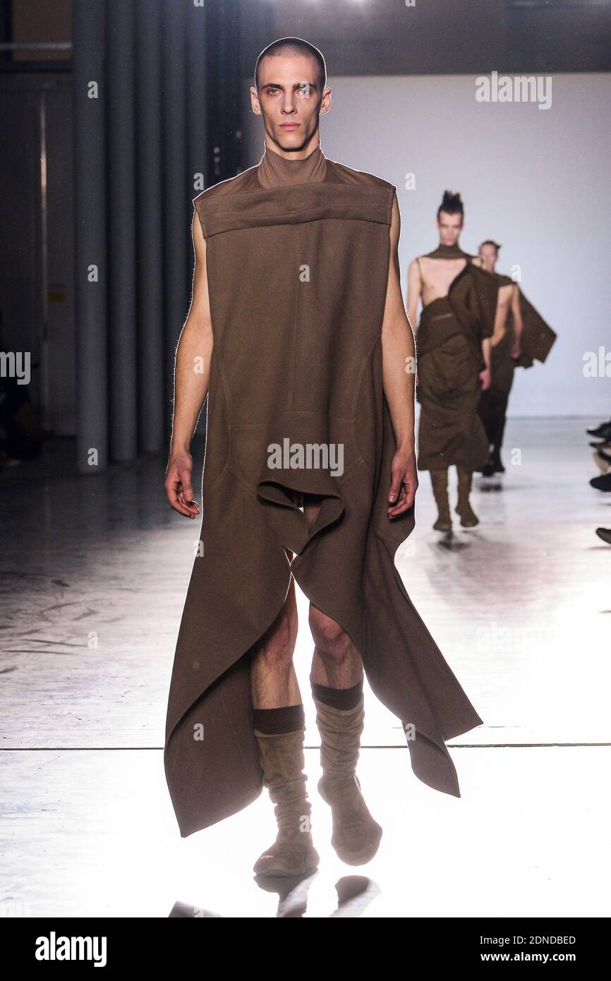A model displays a creation by designer Rick Owens for his Fall-Winter ...