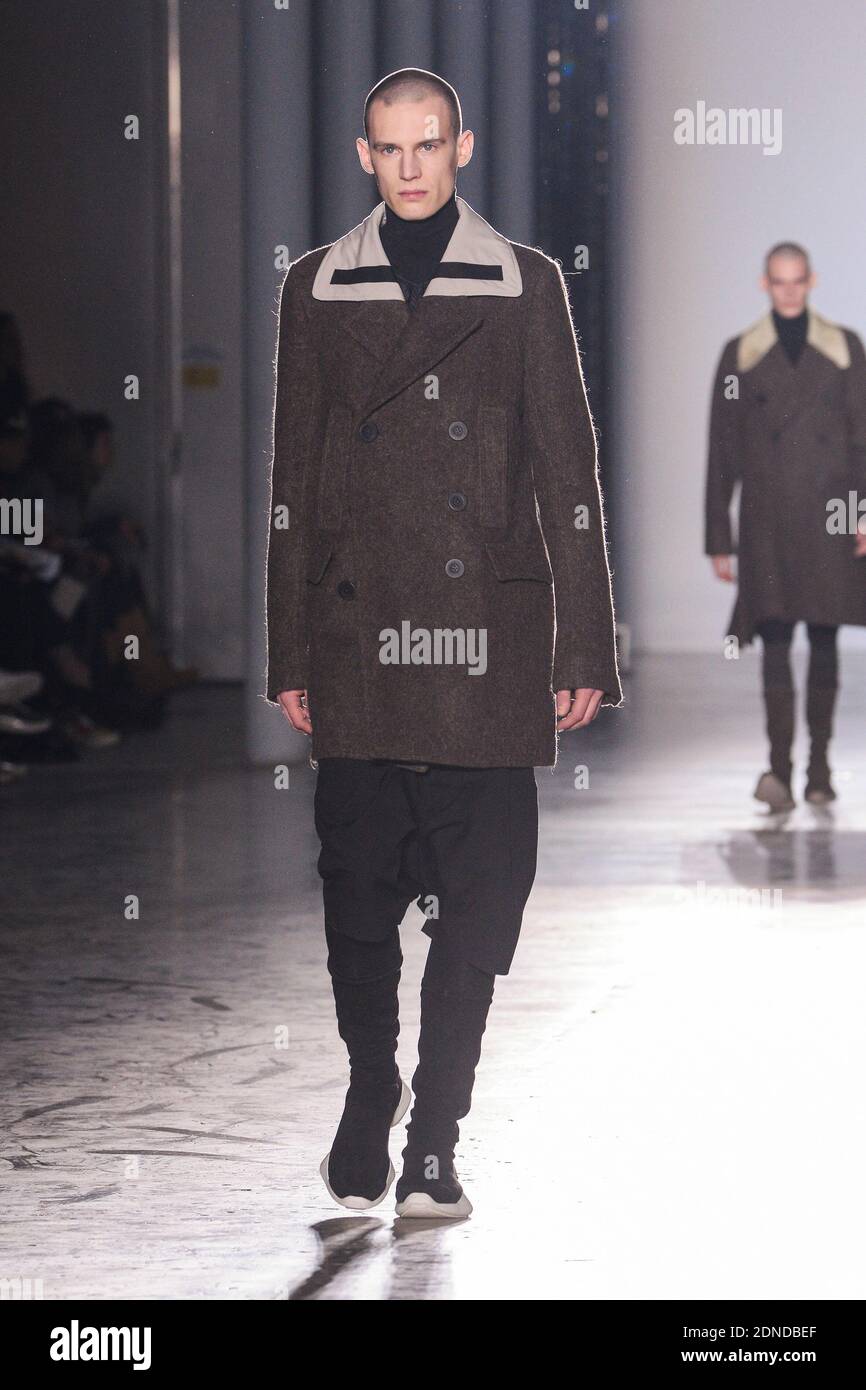 A model displays a creation by designer Rick Owens for his Fall-Winter ...