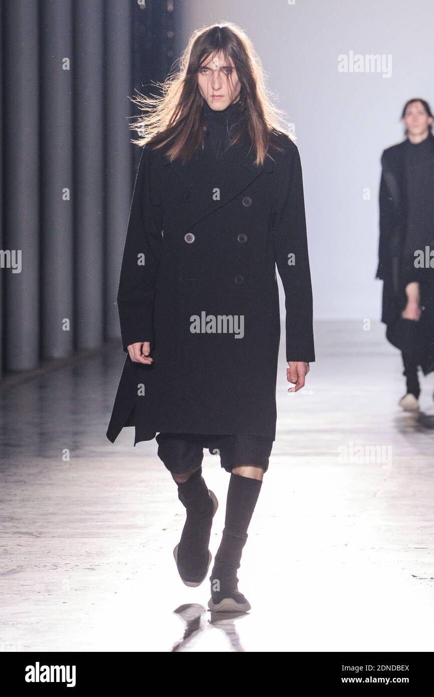 A model displays a creation by designer Rick Owens for his Fall-Winter ...