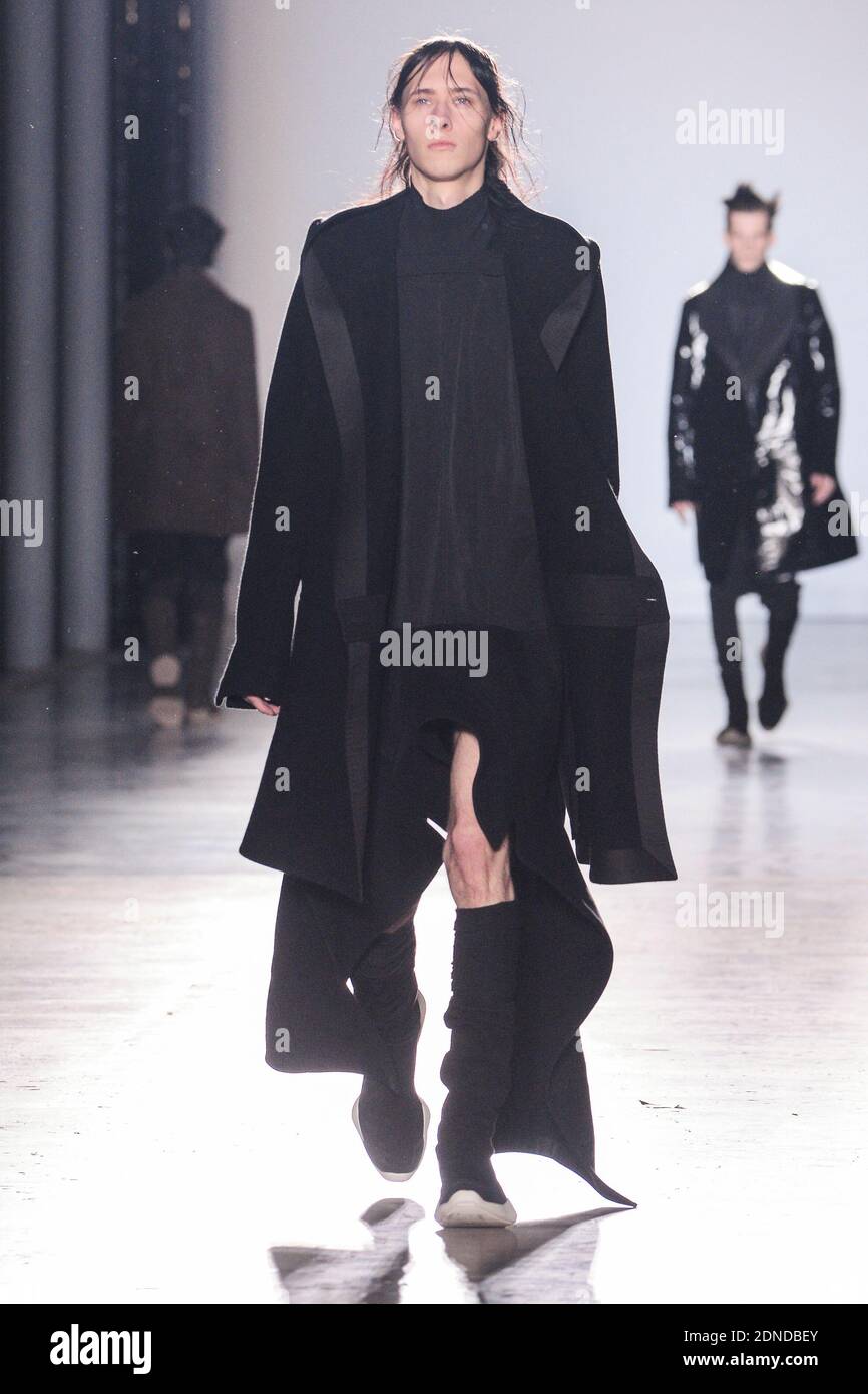 A model displays a creation by designer Rick Owens for his Fall-Winter ...