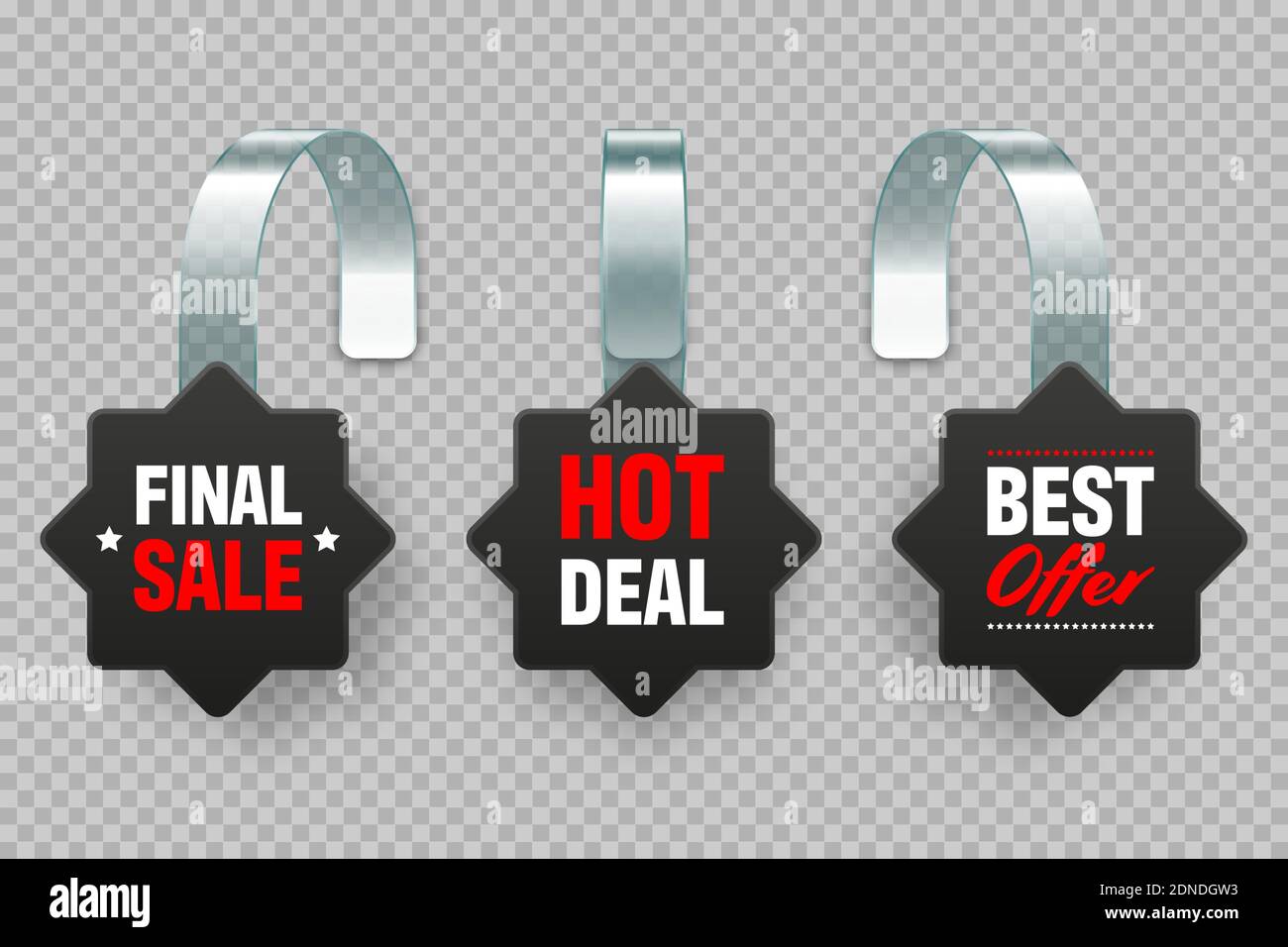 Supermarket promotional wobblers with ad text. Realistic vector wobbler ...