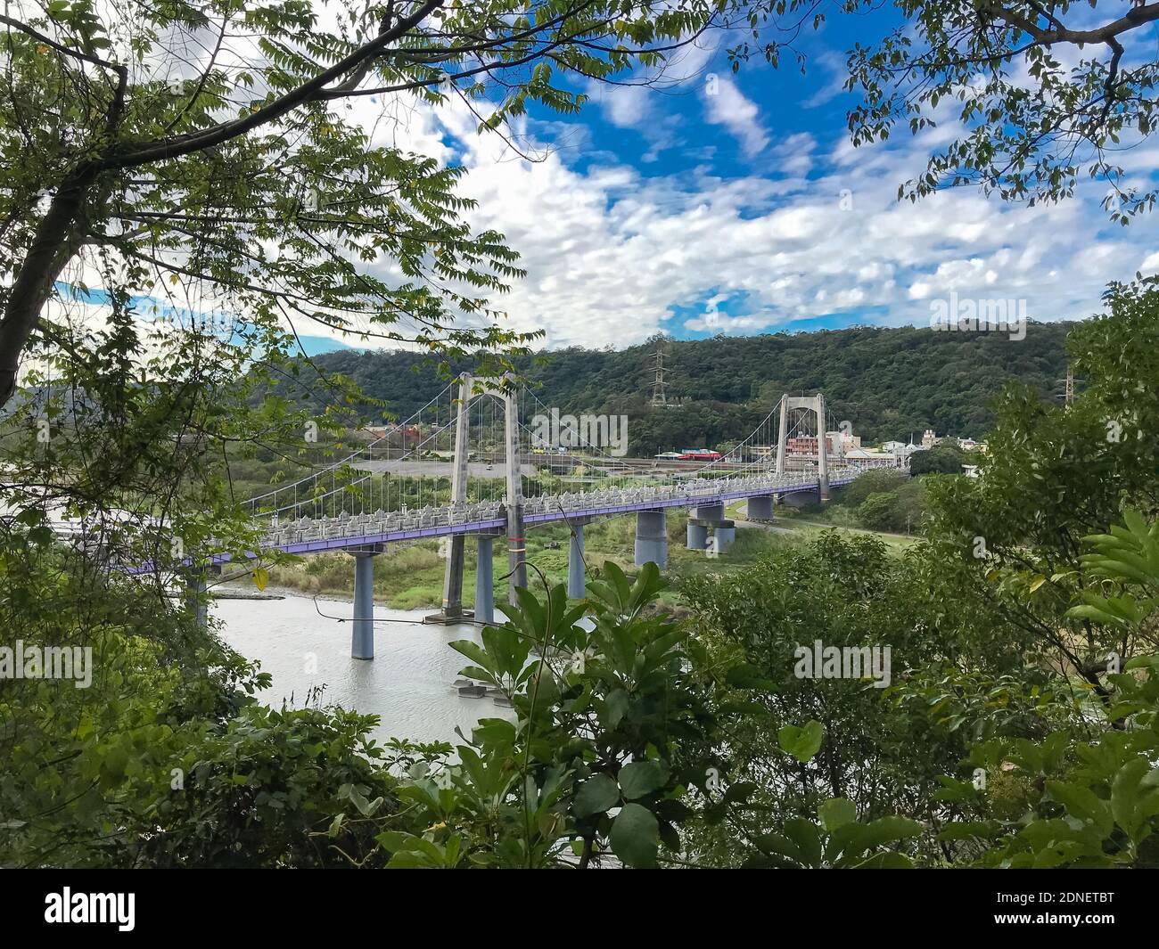 The Daxi Bridge in Taoyuan, Taiwan. This suspension bridge spans over a ...