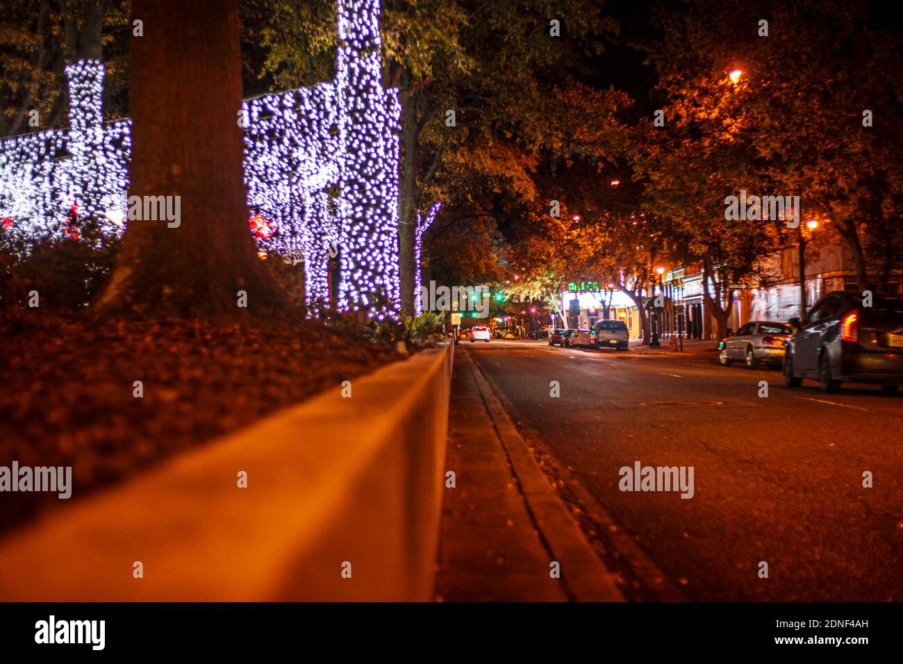 Augusta, Ga USA - 12 17 20: Downtown road late at night with traffic ...