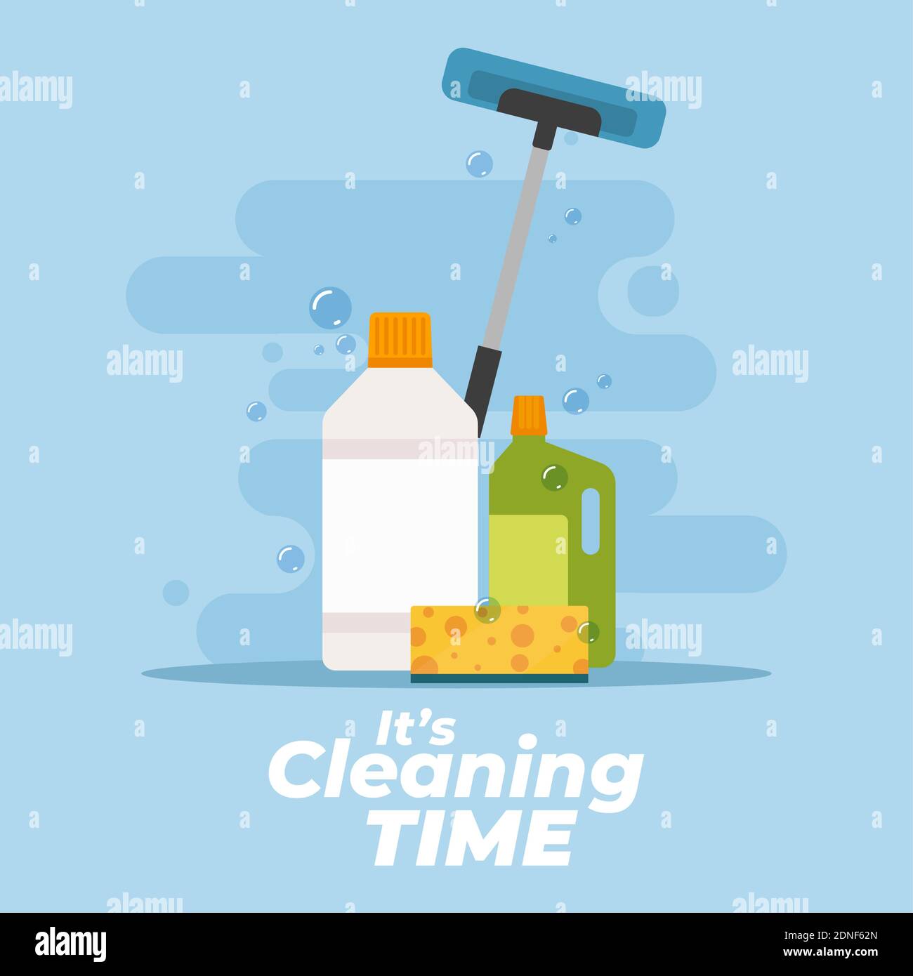 Bottles clenaing products cleaning time blue background- Vector Stock ...