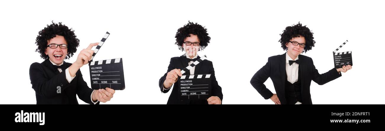 The funny movie director isolated on white Stock Photo - Alamy
