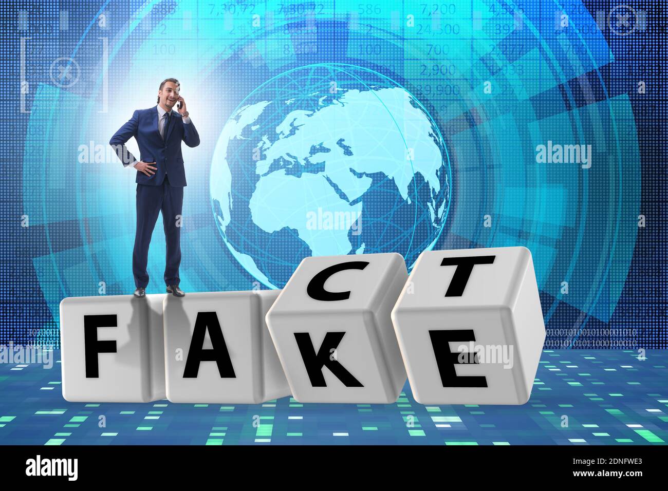 Face or fact concept with turning cubes with letters Stock Photo - Alamy