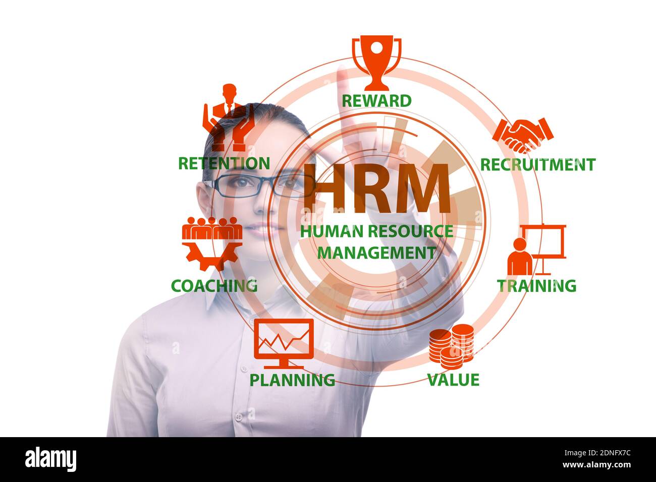 HRM - Human resource management concept with the businesswoman Stock ...