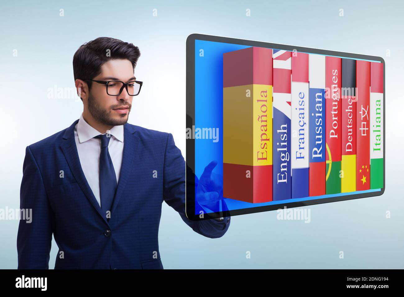 Online language learning with the businessman Stock Photo - Alamy