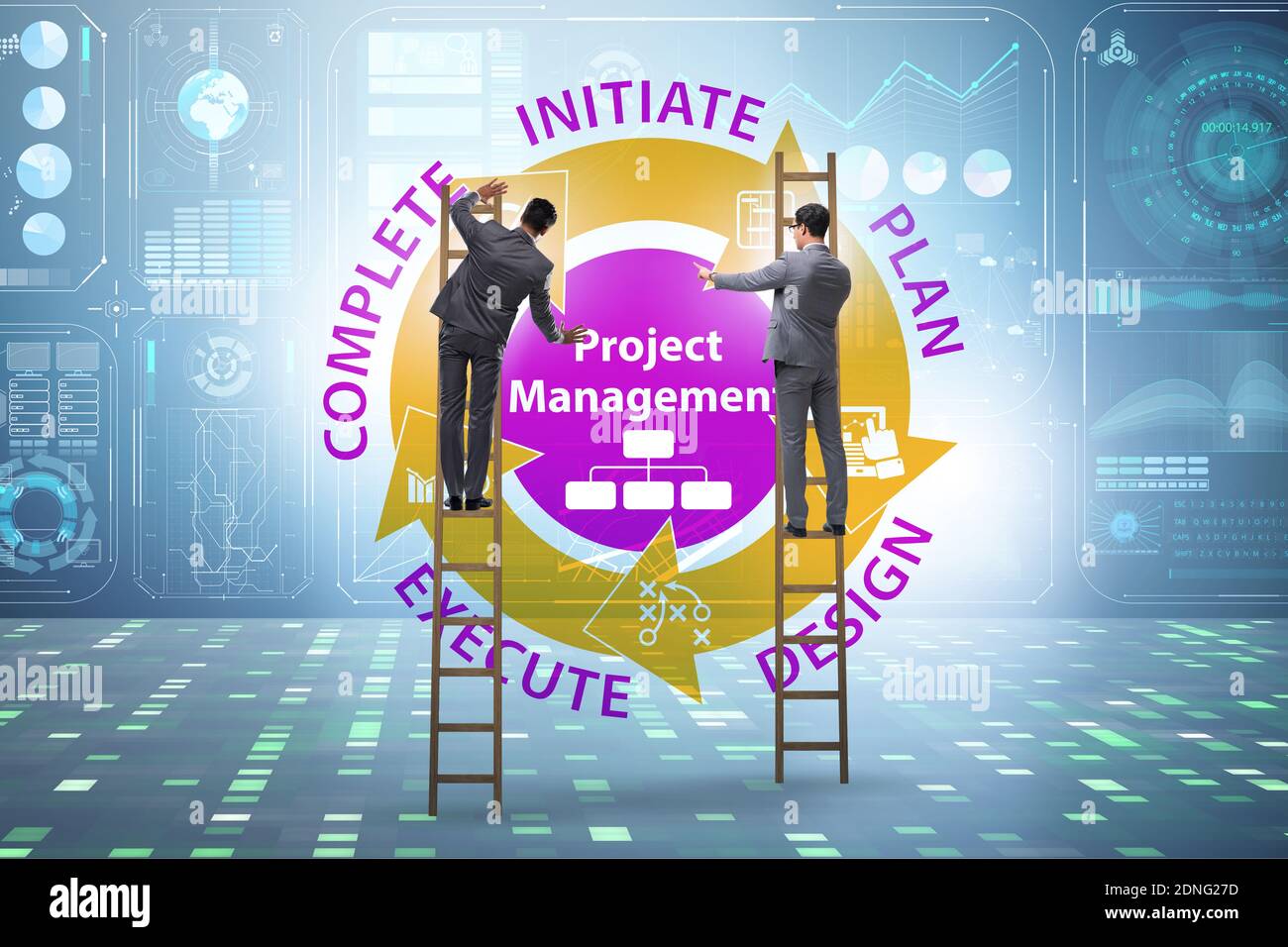Project management concept in stages with the businessman Stock Photo ...
