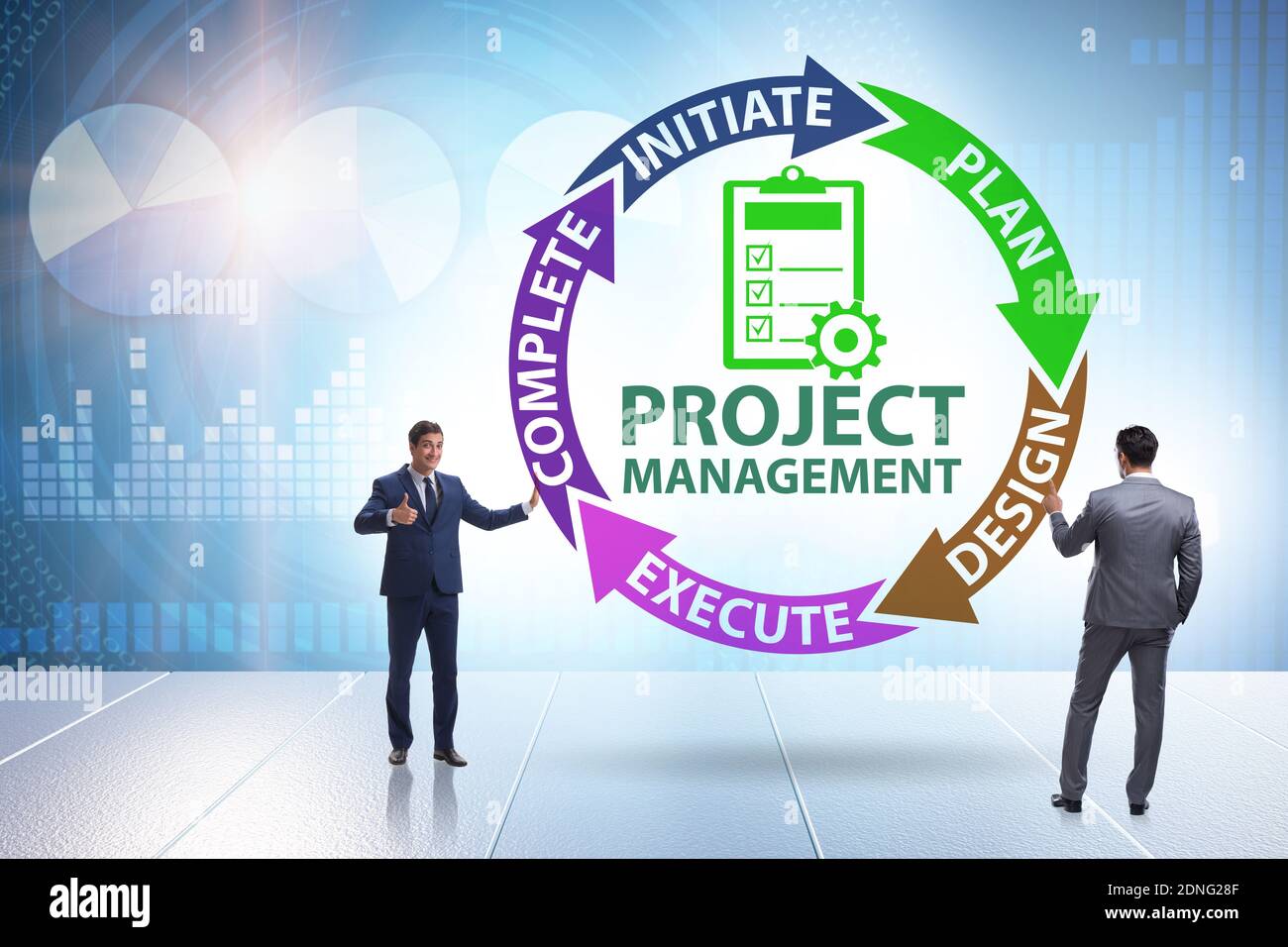 Project management concept in stages with the businessman Stock Photo ...