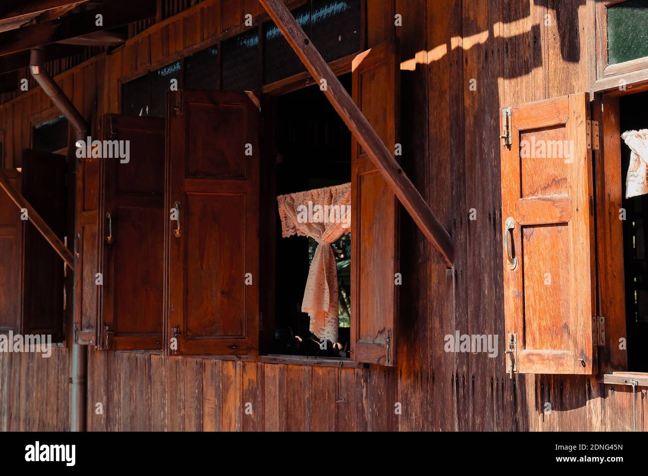 Detail of Old wooden window ,Thailand traditional style house Stock ...