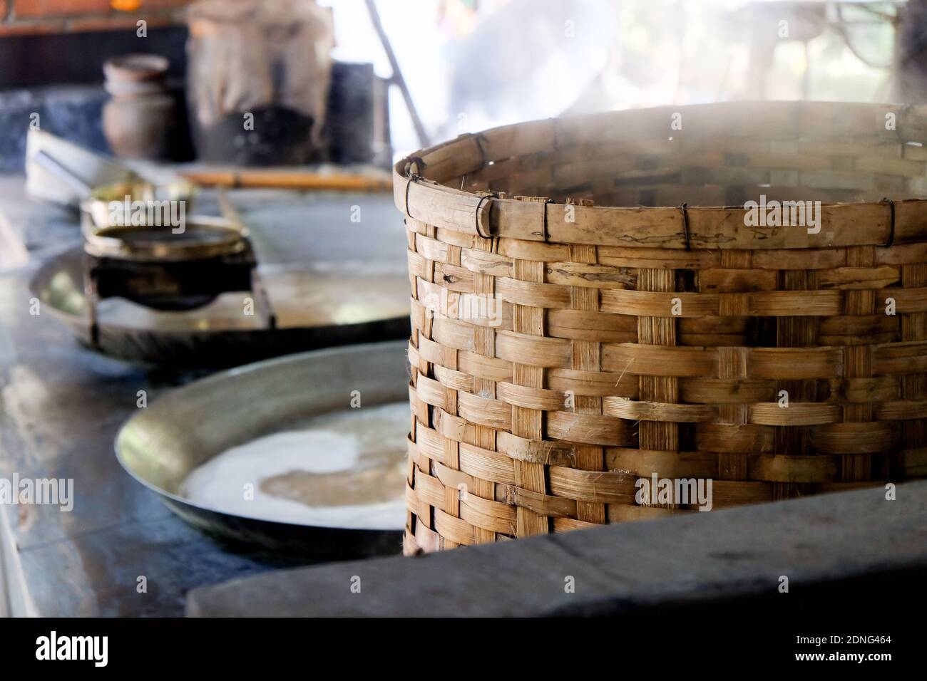 The process of making palm sugar by the traditional Thai method Stock ...