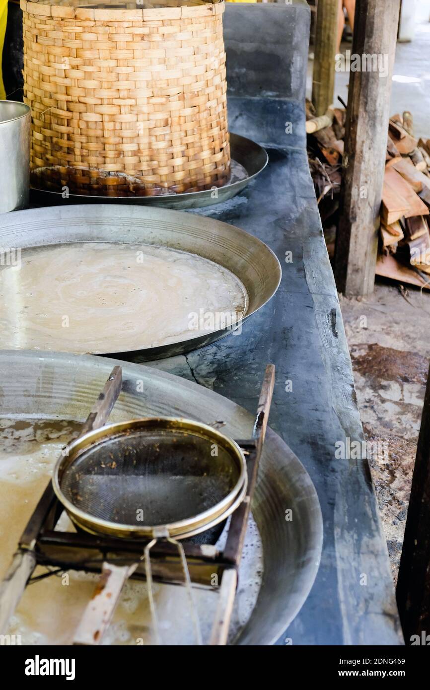 The process of making palm sugar by the traditional Thai method Stock ...