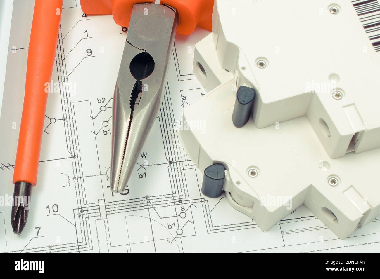 Electrical diagrams, electric fuse and work tools on construction ...