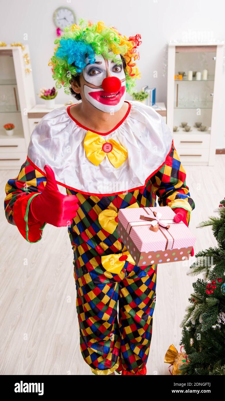 The funny clown in christmas celebration concept Stock Photo - Alamy