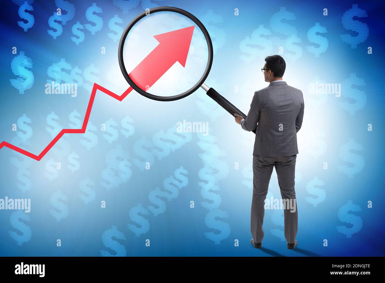 Concept of the economic growth with chart and magnifying glass Stock ...