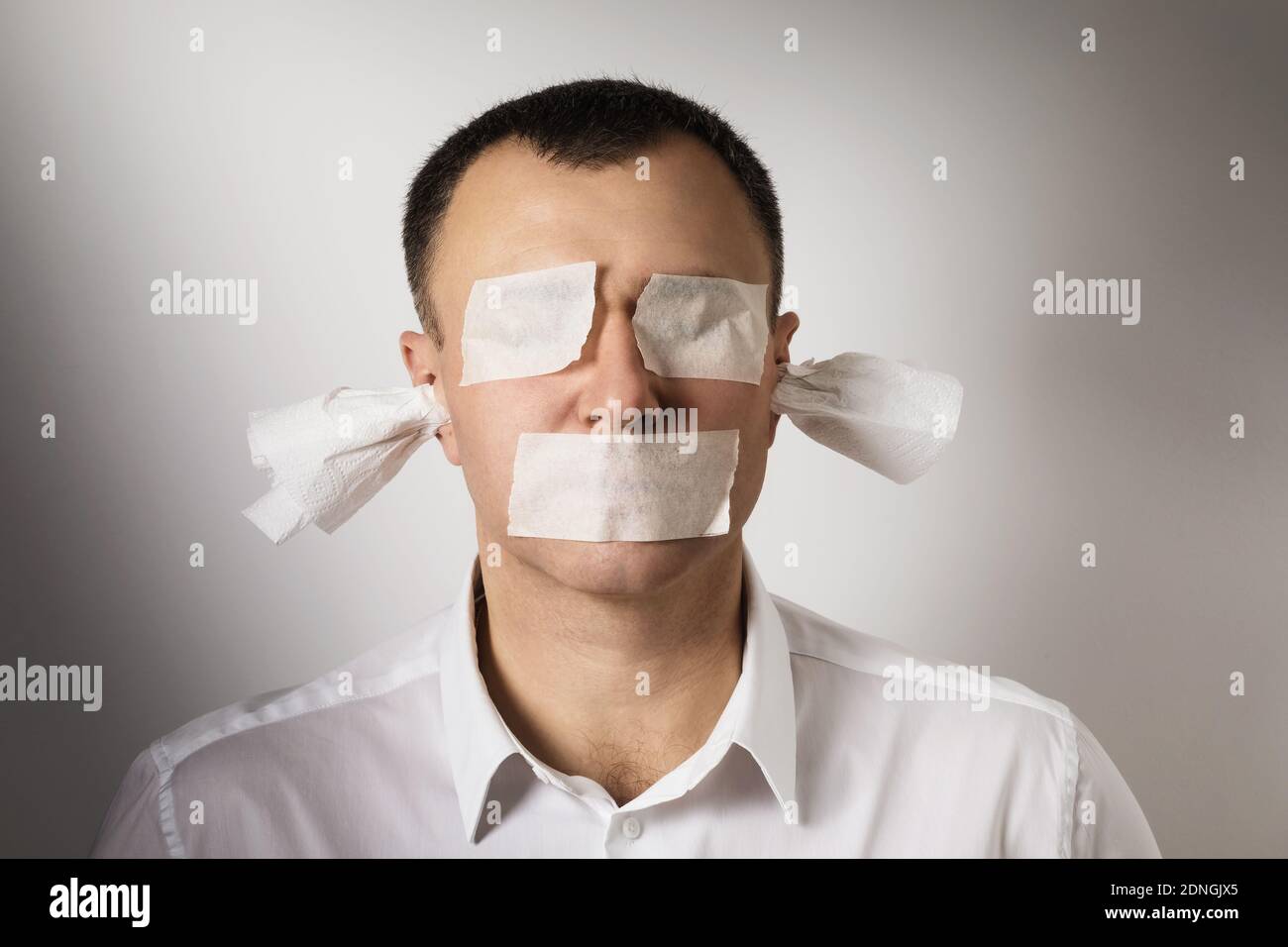 Tape mouth eyes closed hi-res stock photography and images - Alamy