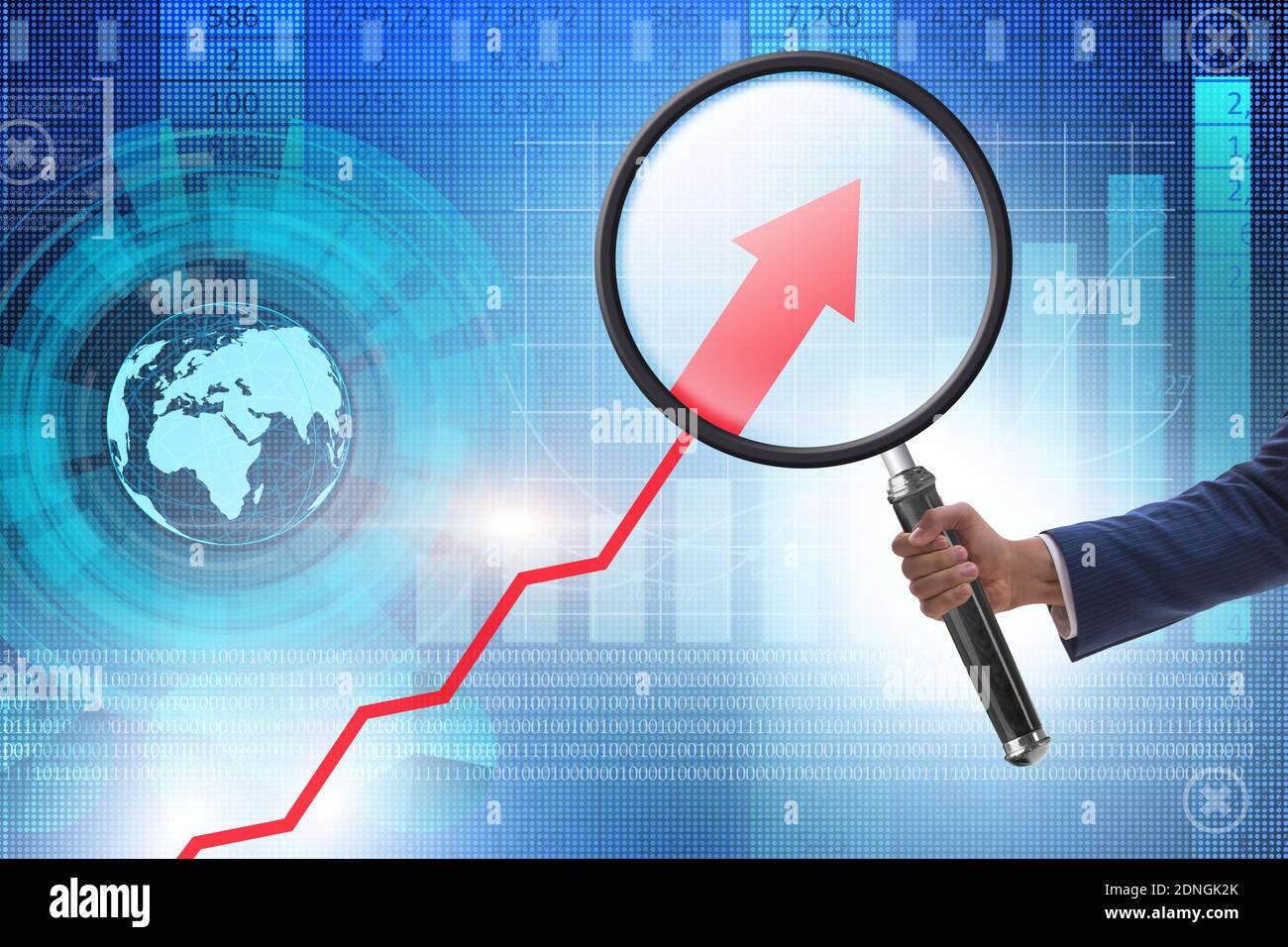 Concept of the economic growth with chart and magnifying glass Stock ...