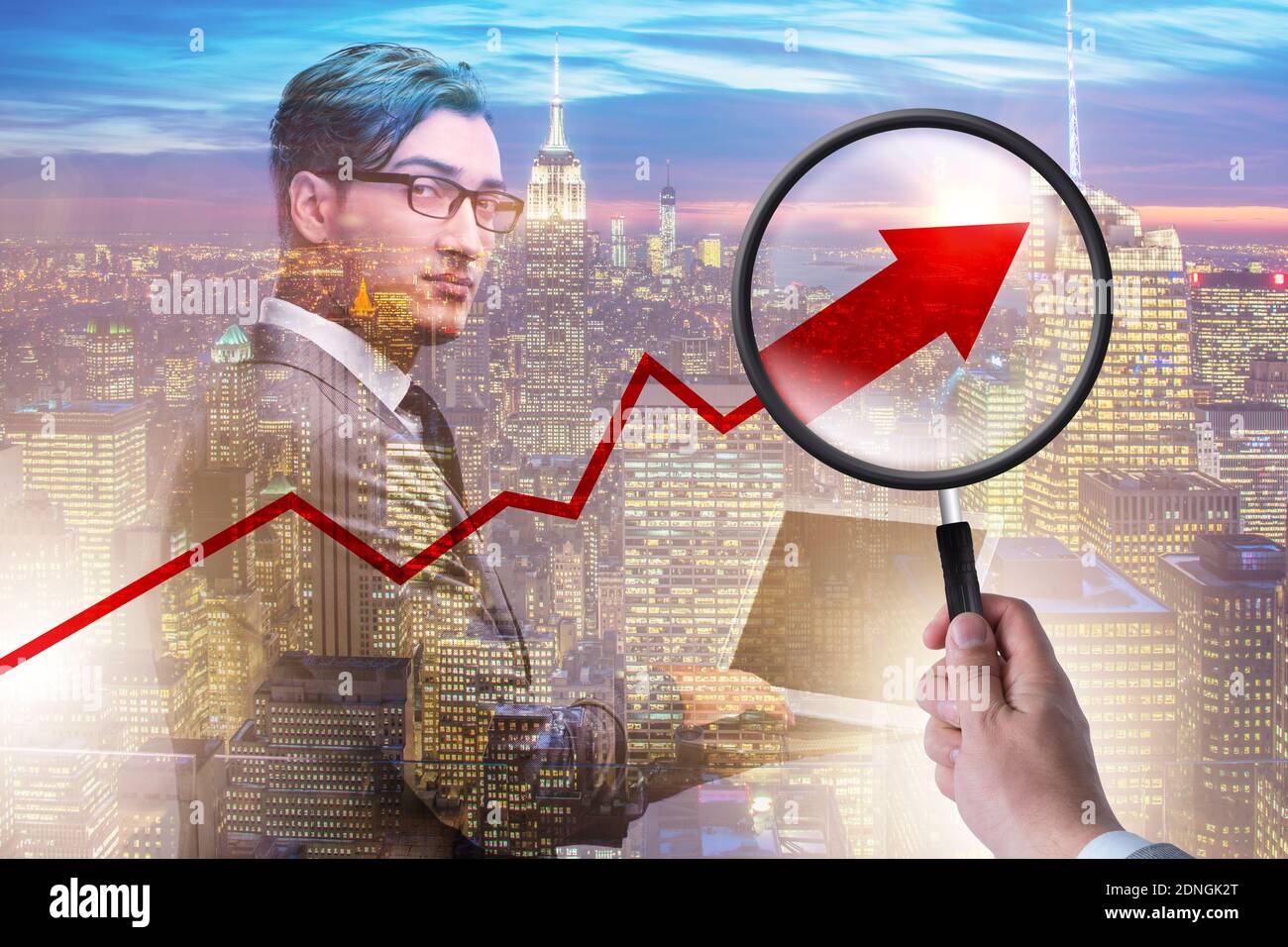 Concept of the economic growth with chart and magnifying glass Stock ...