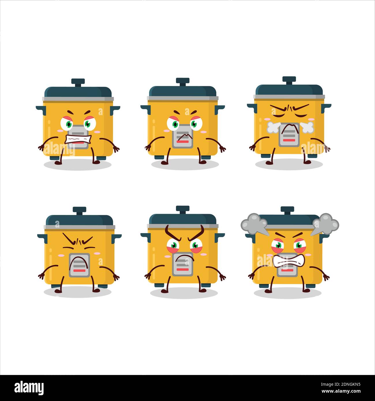 Rice cooker cartoon character with various angry expressions. Vector ...