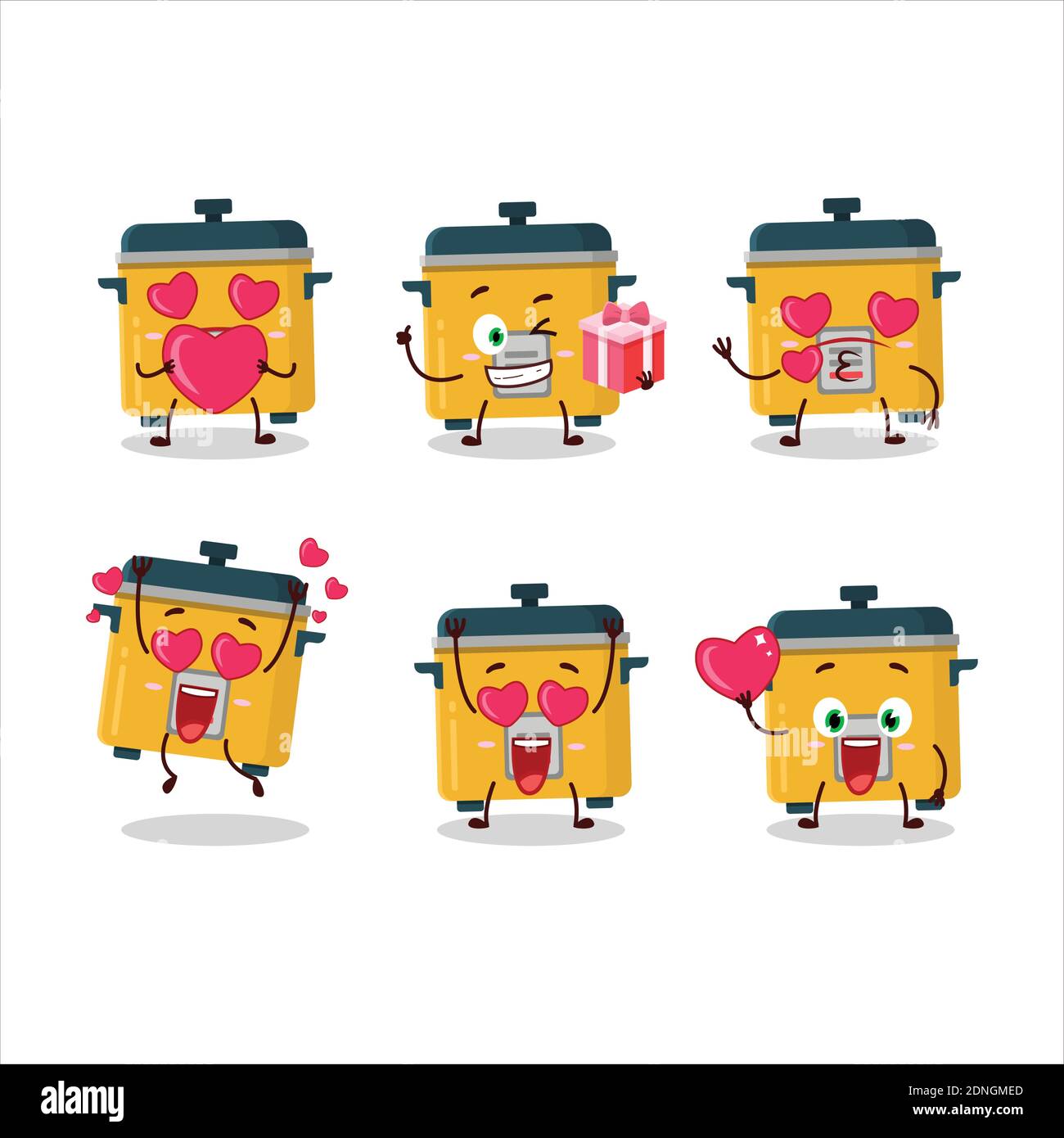 Rice cooker cartoon character with love cute emoticon. Vector ...