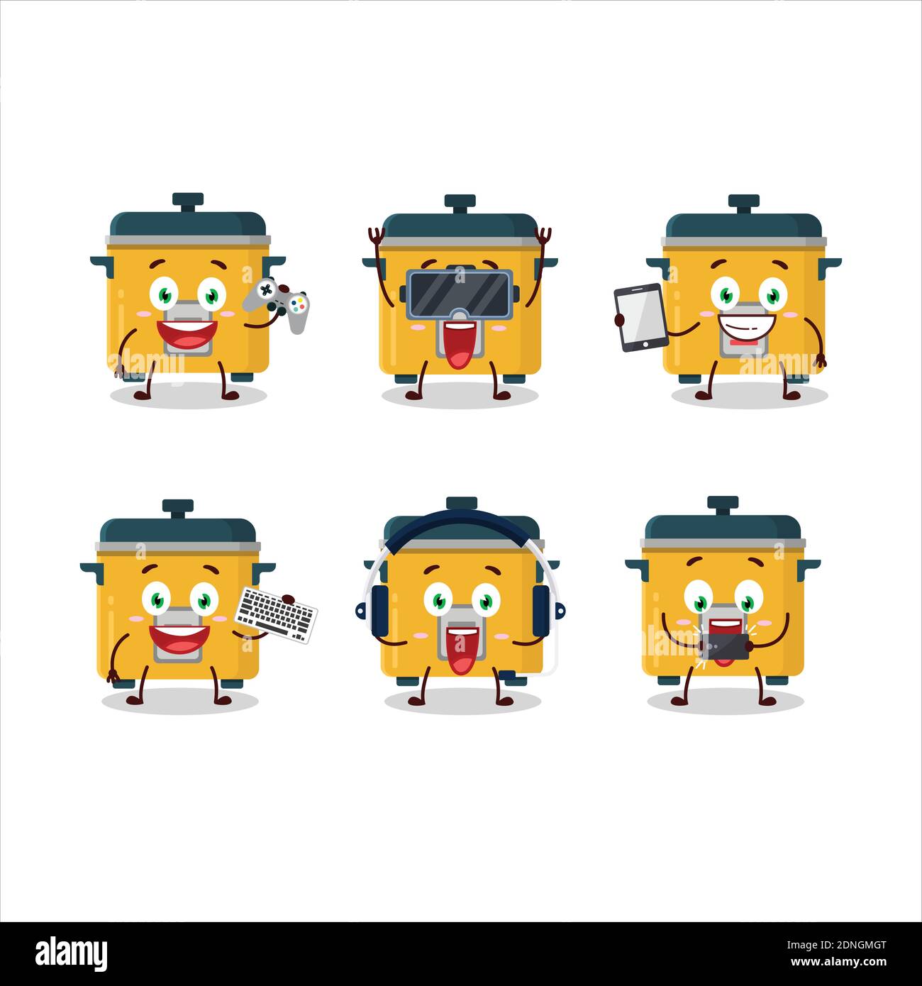 Rice cooker cartoon character are playing games with various cute ...