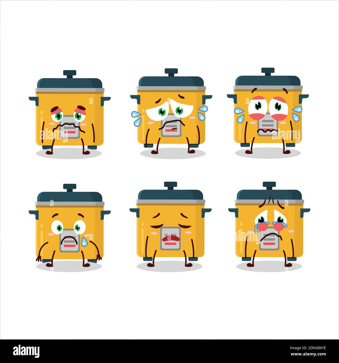 Rice cooker cartoon character with sad expression. Vector illustration ...