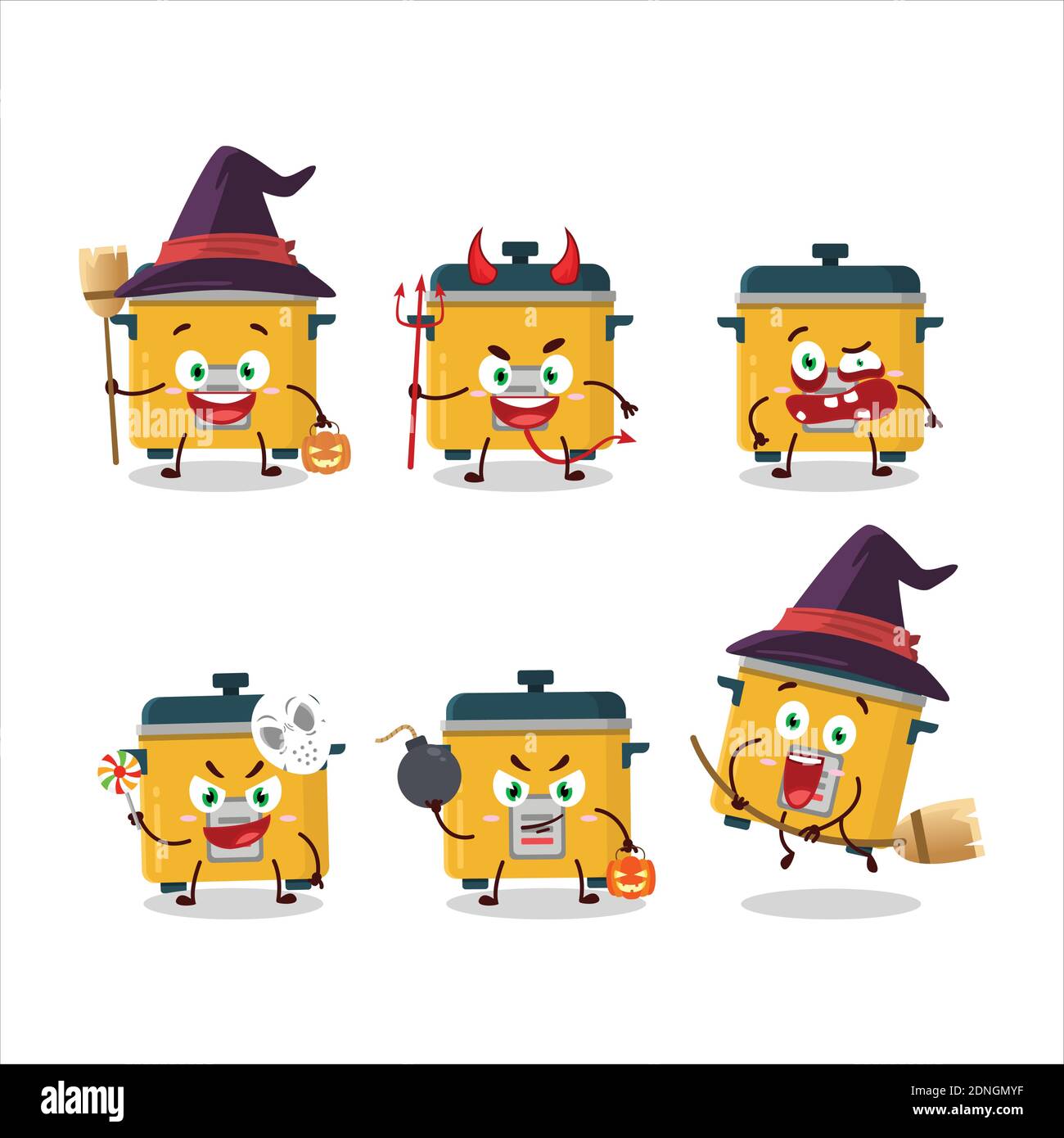 Halloween expression emoticons with cartoon character of rice cooker ...
