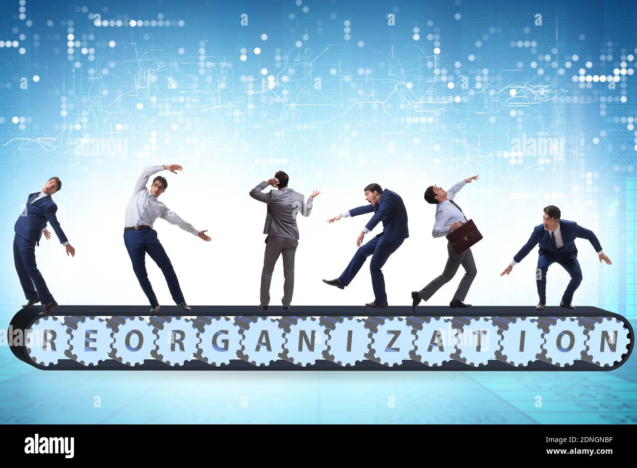 Concept of conveyor belt with the reorganisation and businessmen Stock ...