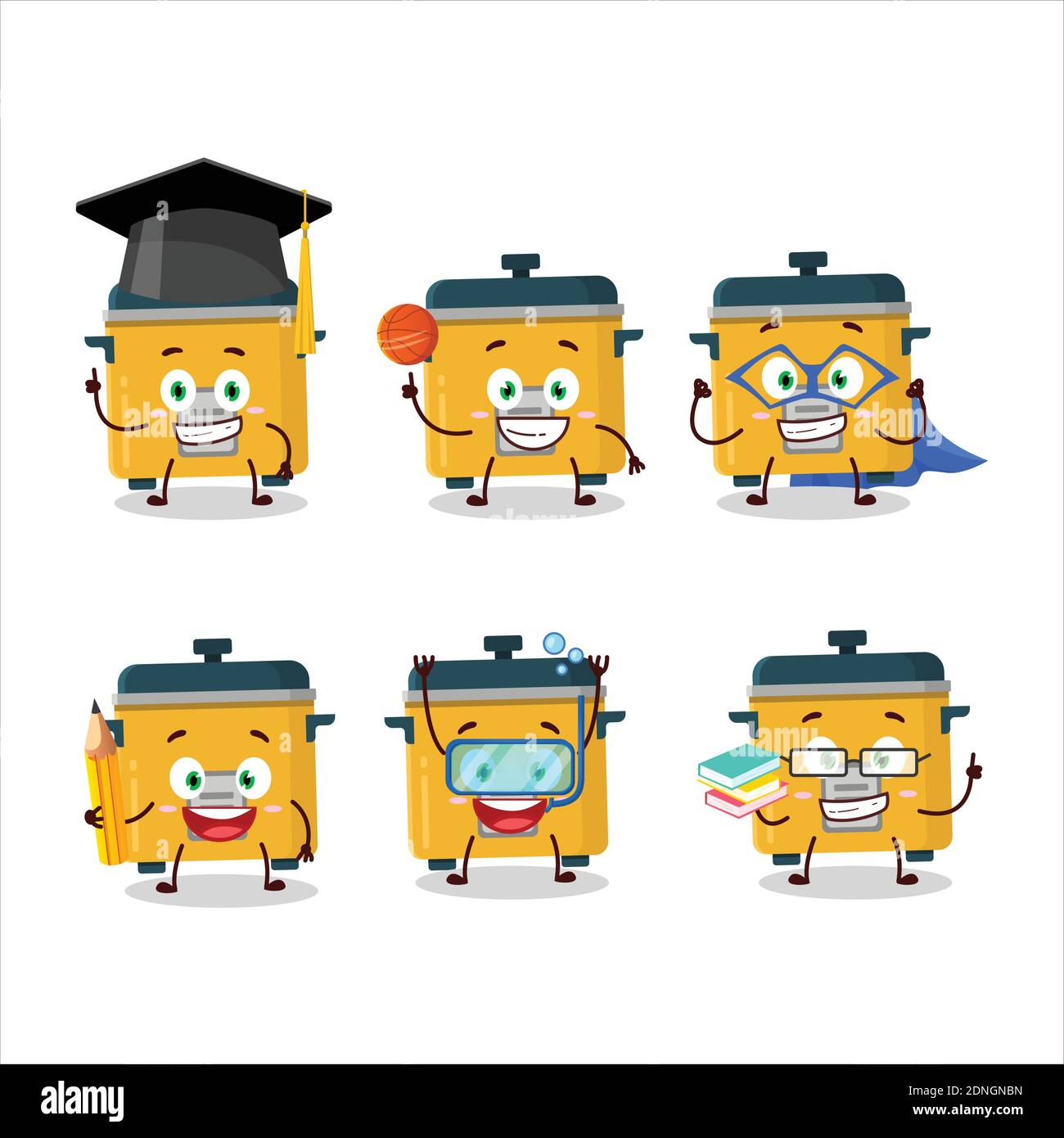 School student of rice cooker cartoon character with various ...