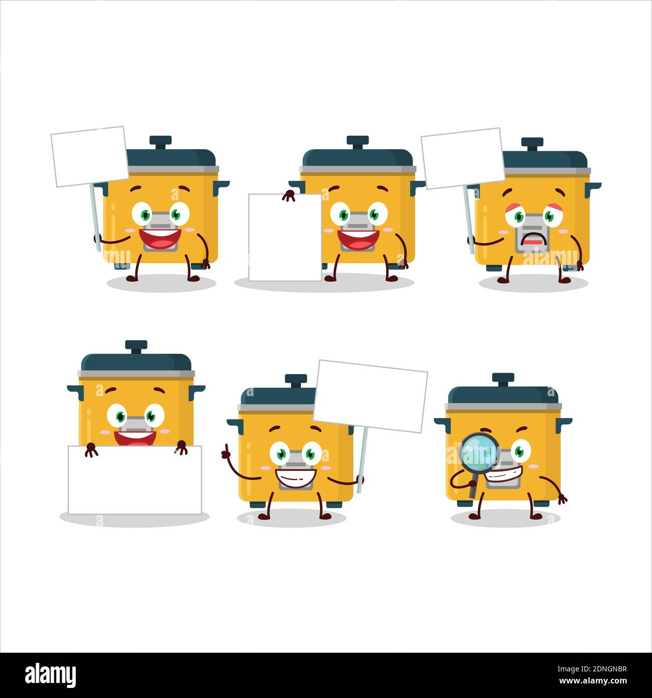 Rice cooker cartoon character bring information board. Vector ...