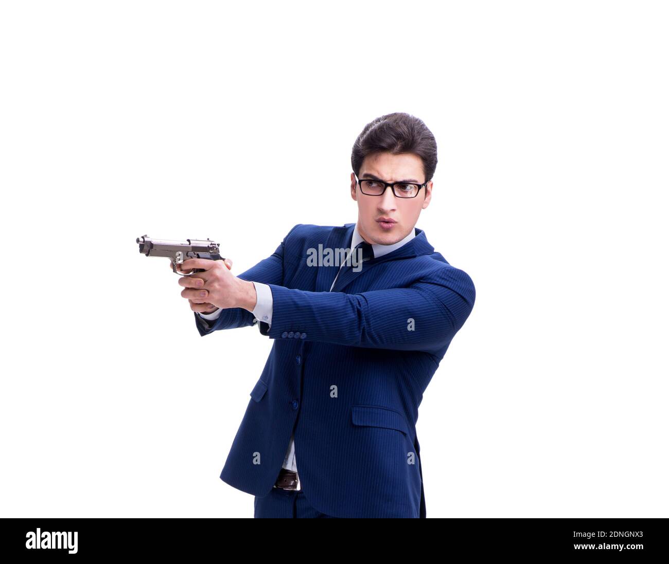 The businessman with gun isolated on white background Stock Photo - Alamy