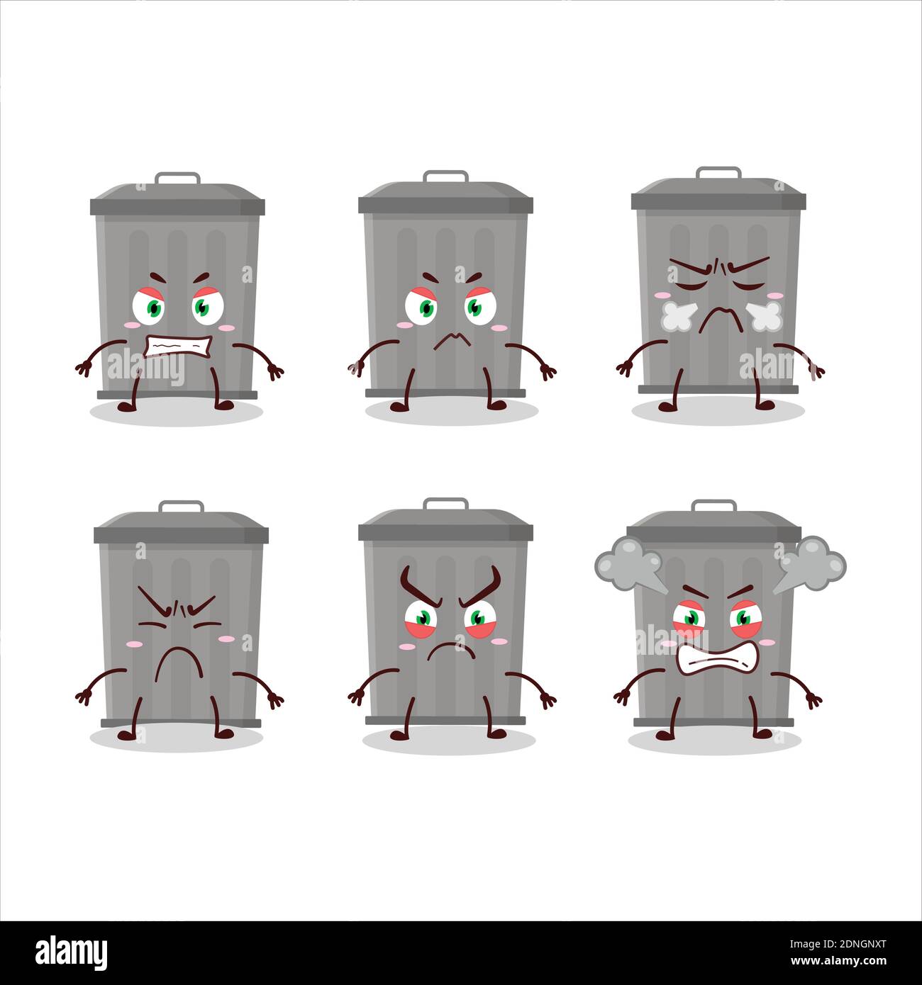 Trash can cartoon character with various angry expressions. Vector ...