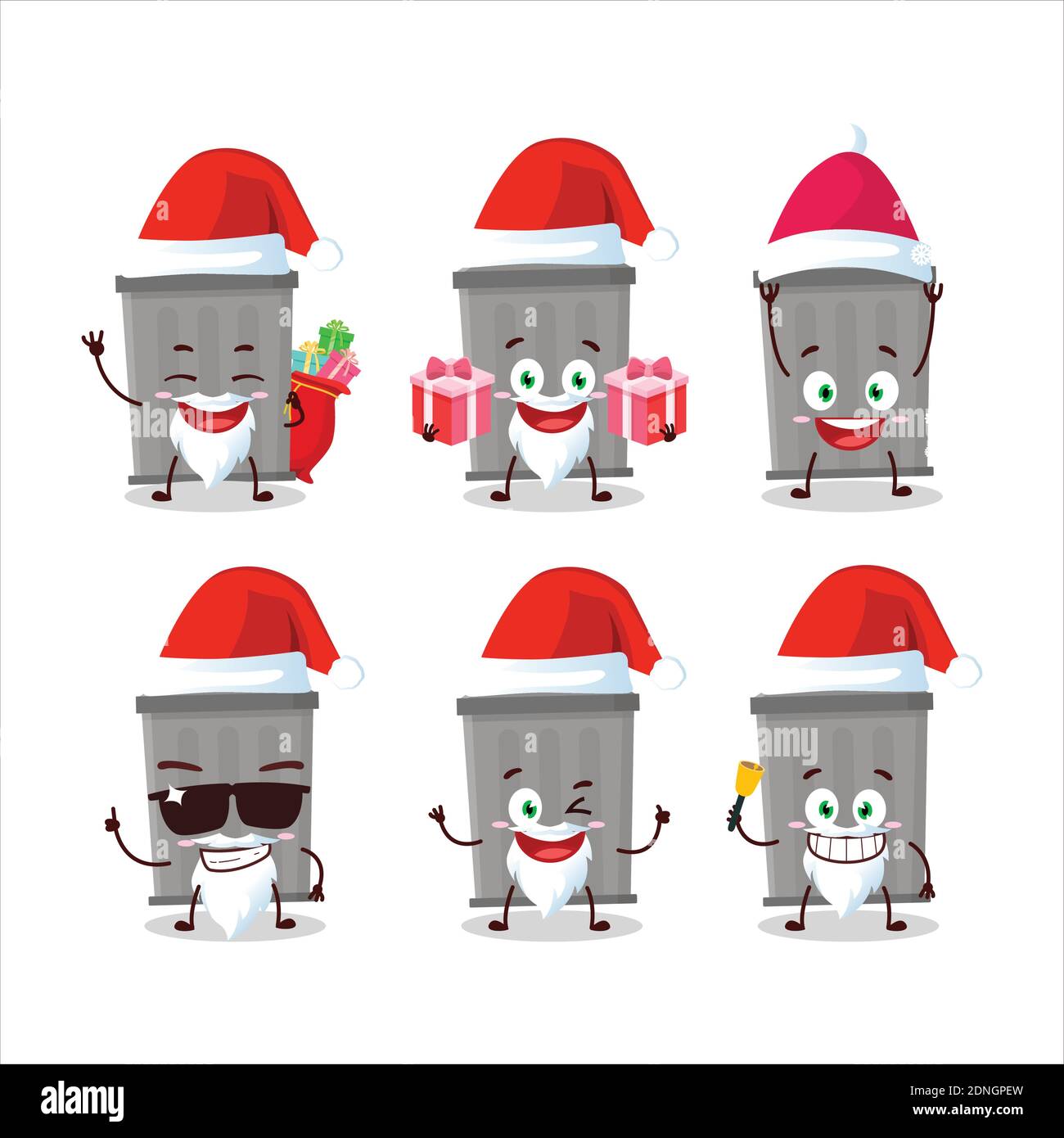 Santa Claus emoticons with trash can cartoon character. Vector ...