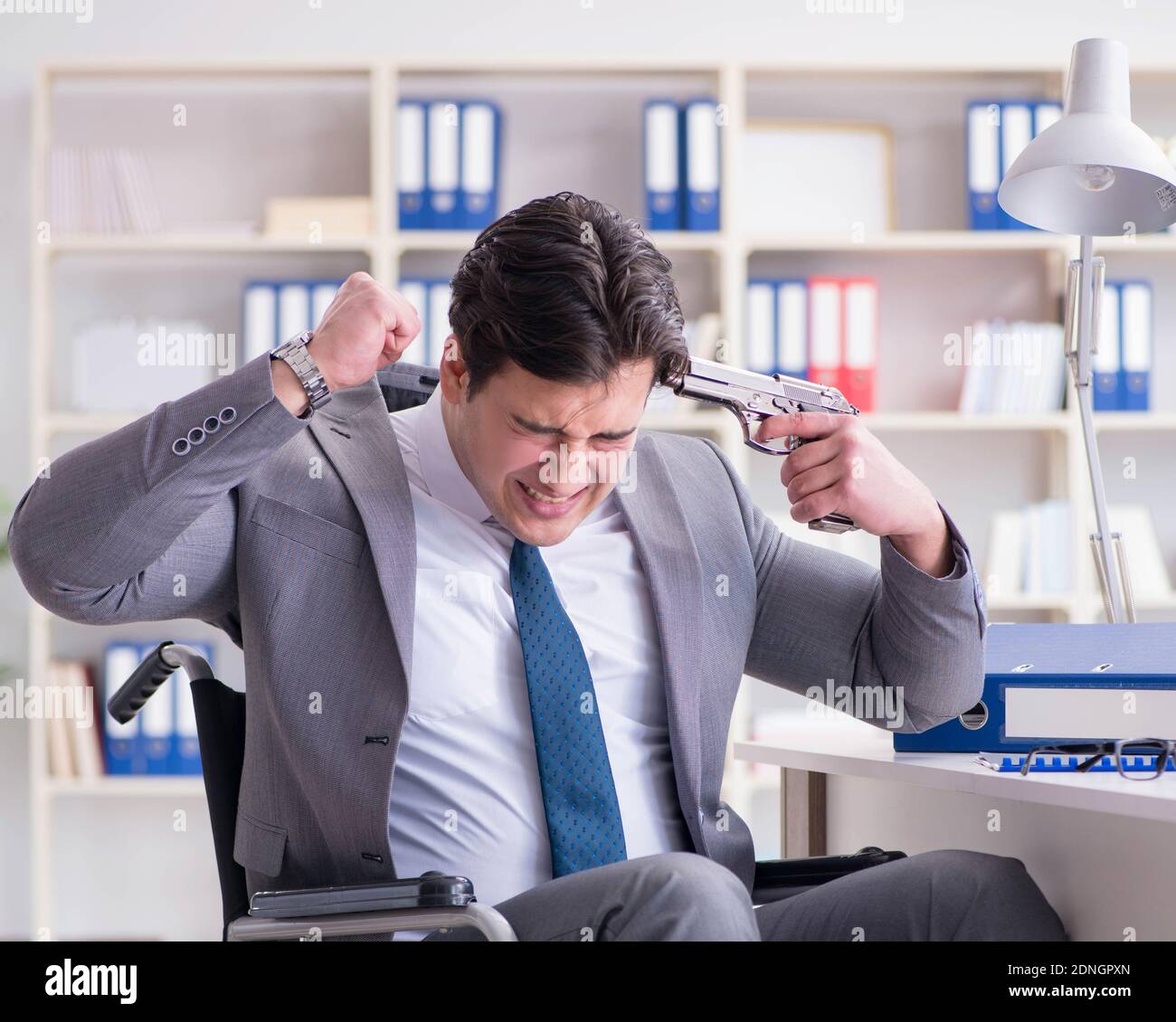 Disabled businessman on wheelchair in disability concept Stock Photo ...