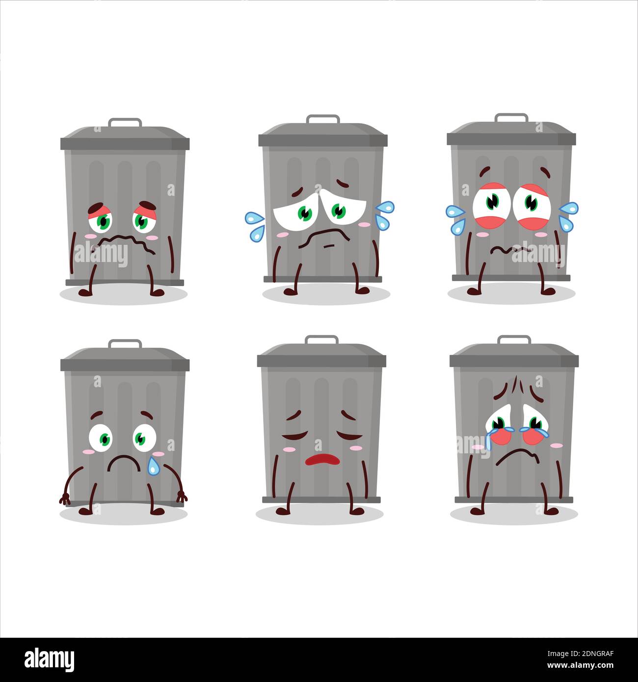 Trash can cartoon character with sad expression. Vector illustration ...
